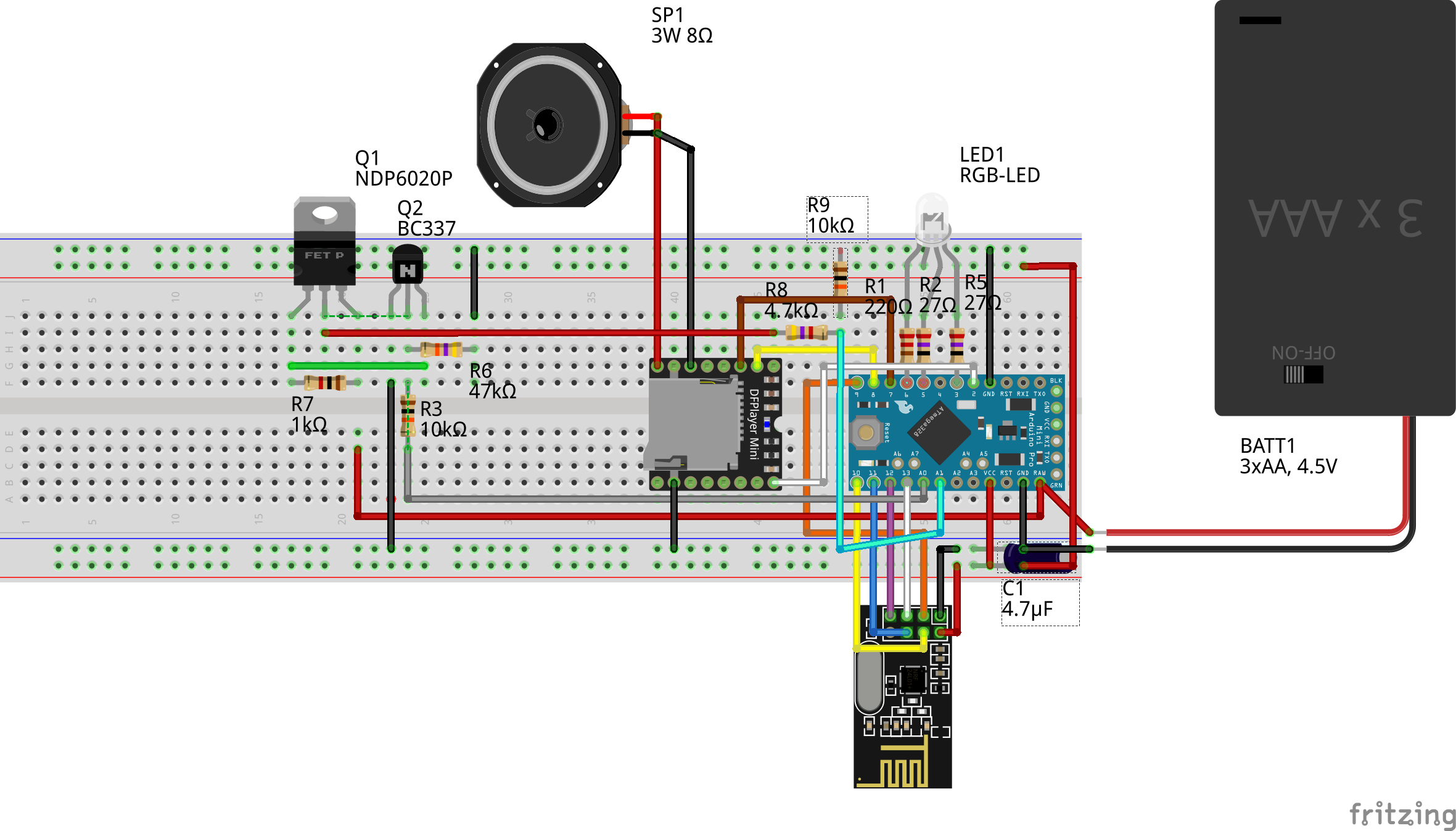 MP3 player with RGB-signal LED (optionally battery powered ...