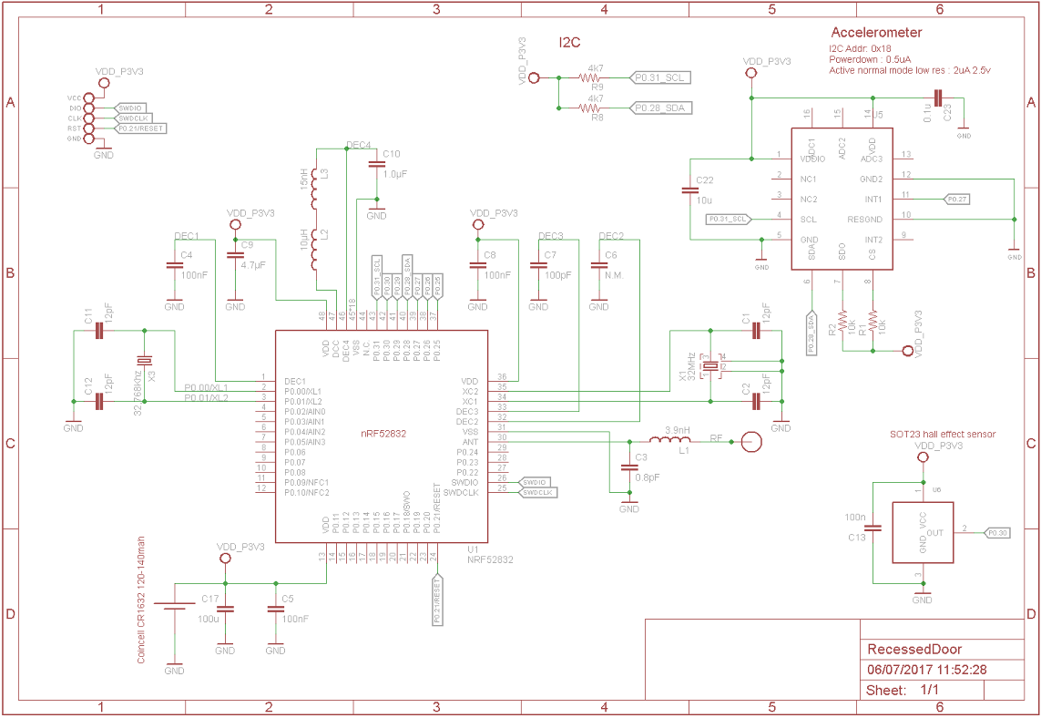 NRF52 Recessed Vibration+Contact sensor for door/window | OpenHardware.io - Enables Open Source ...